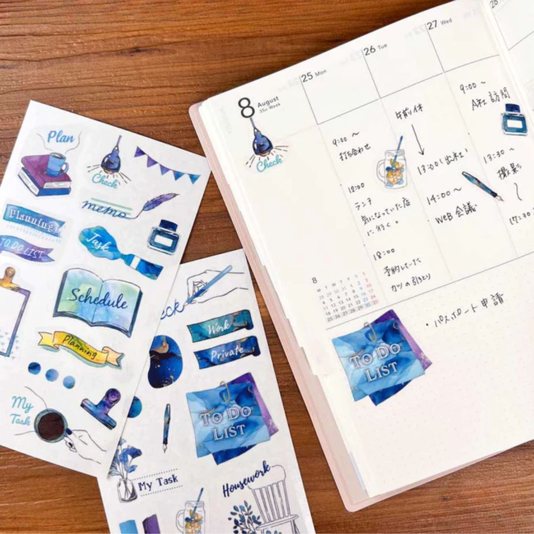 Pine Book Task Deco Tracing Paper Sticker - Blue – Shokakko